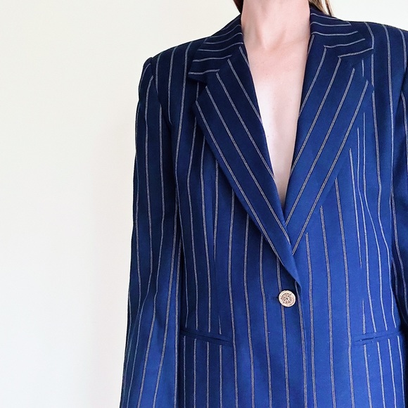 Jackets & Coats | Vintage Navy Blue Pinstripe Blazer Nautical Style ...